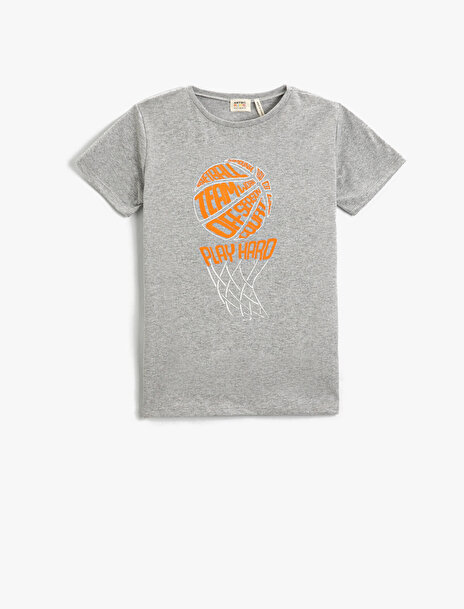 Koton Erkek Çocuk Basketbol Temalı Baskılı Kısa Kollu Bisiklet Yaka Tişört
