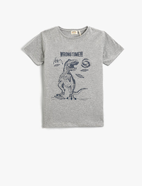 Koton Erkek Çocuk Dinozor Baskılı Kısa Kollu Bisiklet Yaka Tişört