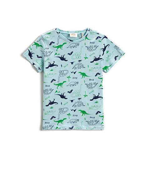 Koton Erkek Çocuk Dinozor Baskılı Tişört Kısa Kollu Bisiklet Yaka Pamuklu