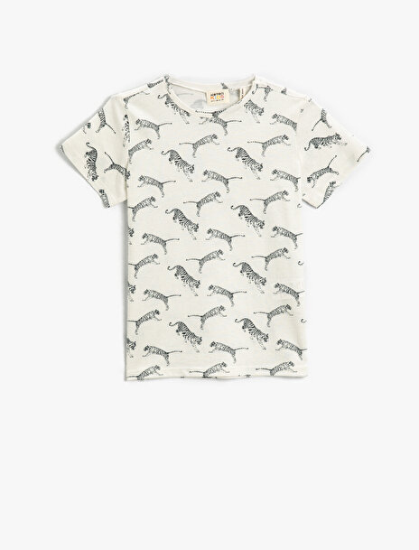 Koton Erkek Çocuk Kaplan Baskılı Kısa Kollu Bisiklet Yaka Tişört Pamuklu