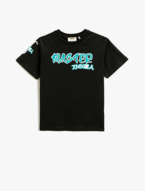 Koton Erkek Çocuk Sırtı Baskılı Tişört Kısa Kollu Bisiklet Yaka Pamuklu