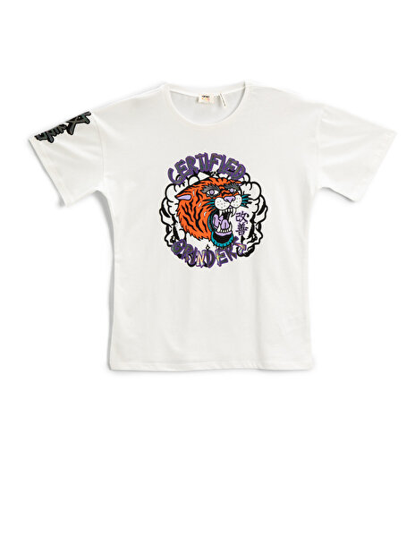 Koton Erkek Çocuk Kaplan Baskılı Tişört Kısa Kollu Bisiklet Yaka Pamuklu