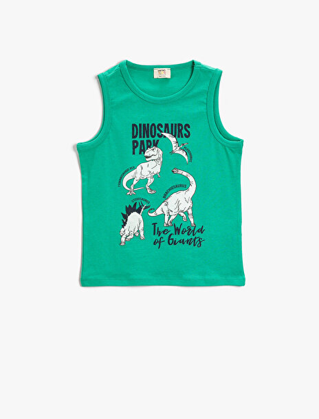 Koton Erkek Çocuk Dinozor Baskılı Atlet Bisiklet Yaka Pamuklu