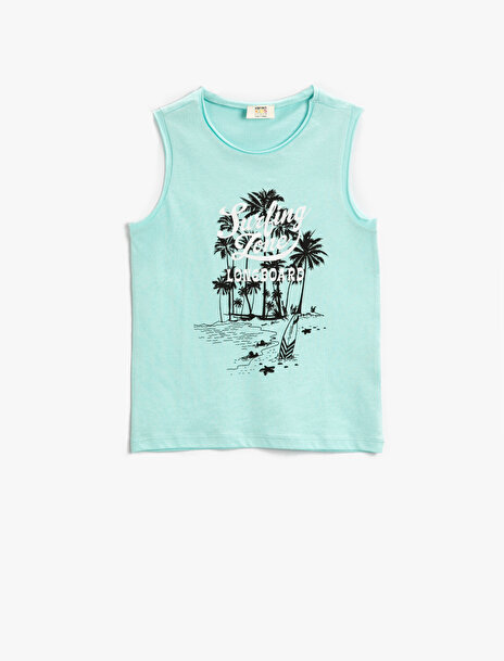 Koton Erkek Çocuk Yaz Temalı Palmiye Baskılı Kısa Kollu Bisiklet Yaka Atlet Pamuklu