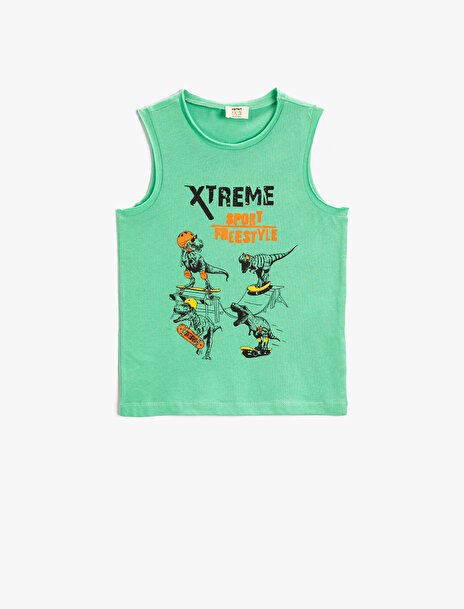 Koton Erkek Çocuk Dinozor Baskılı Atlet Bisiklet Yaka Pamuklu