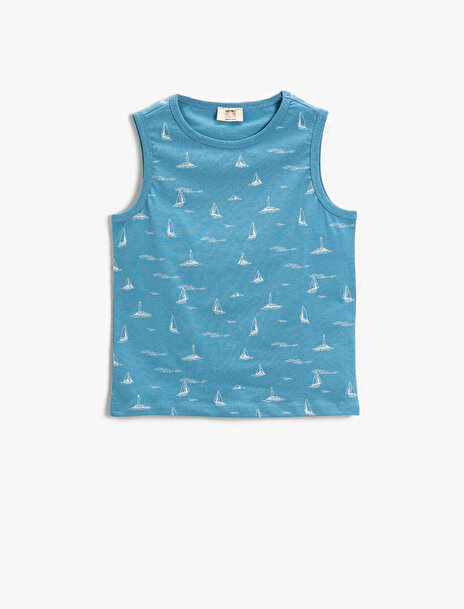 Koton Erkek Çocuk Yelken Baskılı Kısa Kollu Bisiklet Yaka Atlet Pamuklu