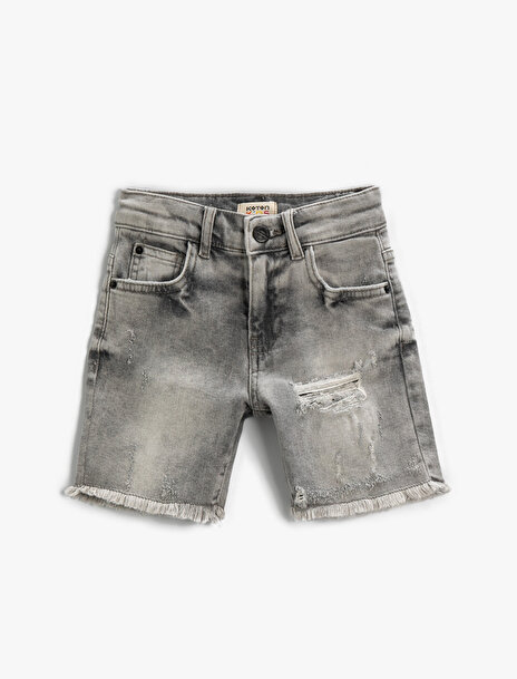 Koton Erkek Çocuk Kot Şort Yırtık Pamuklu Cepli Diz Üstü