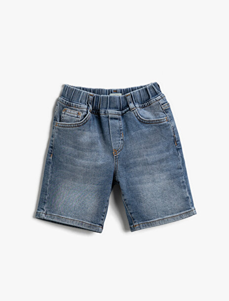 Koton Erkek Çocuk Beli Lastikli Kot Şort Pamuklu Cepli