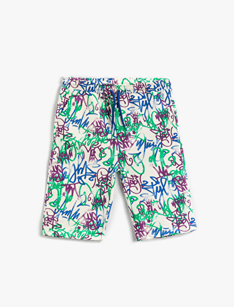 Koton Erkek Çocuk Graffiti Baskılı Şort Pamuklu Beli Bağcıklı