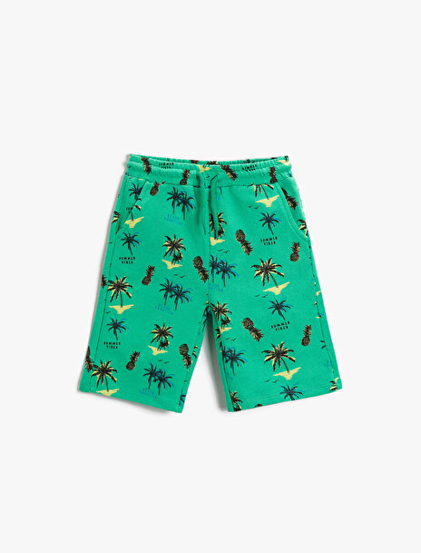 Koton Erkek Çocuk Palmiye Baskılı Şort Beli Lastikli Diz Üstü Pamuklu