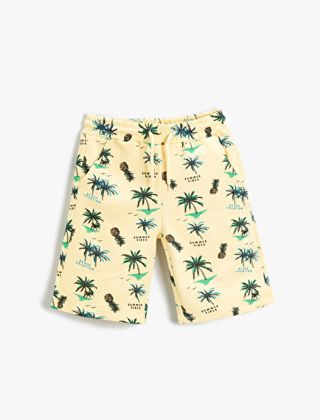 Koton Erkek Çocuk Palmiye Baskılı Şort Beli Lastikli Diz Üstü Pamuklu