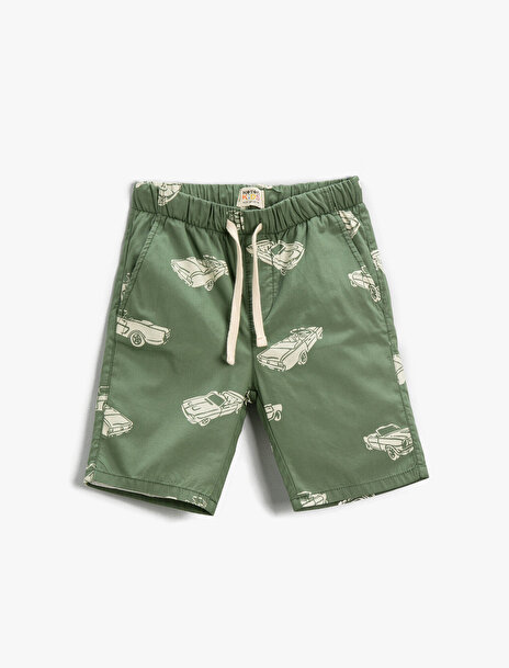 Koton Erkek Çocuk Beli Bağcıklı Araba Baskılı Şort Pamuklu Cepli