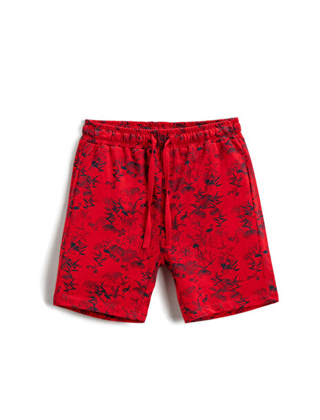 Koton Erkek Çocuk Çiçek Baskılı Şort Beli Lastikli Cepli Diz Üstü Pamuklu