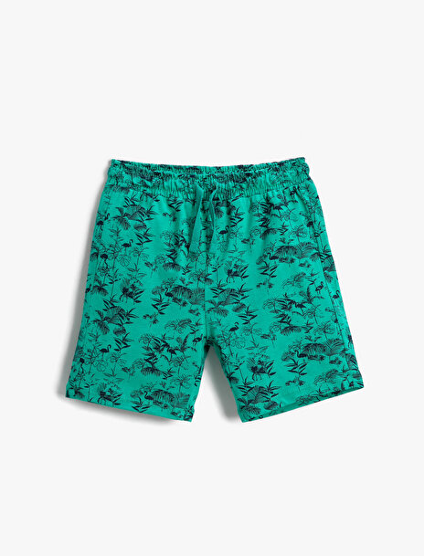 Koton Erkek Çocuk Çiçek Baskılı Şort Beli Lastikli Cepli Diz Üstü Pamuklu