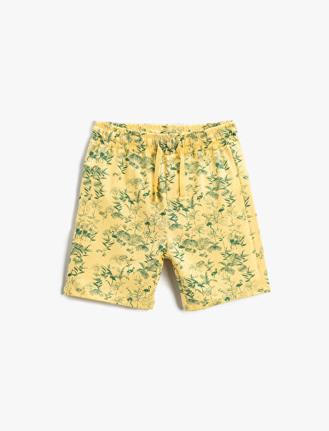 Koton Erkek Çocuk Çiçek Baskılı Şort Beli Lastikli Cepli Diz Üstü Pamuklu