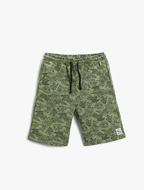 Koton Erkek Çocuk Yaprak Baskılı Şort Pamuklu Beli Bağcıklı
