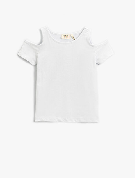 Koton Kız Çocuk Omzu Açık Basic Tişört Pamuklu Kısa Kollu