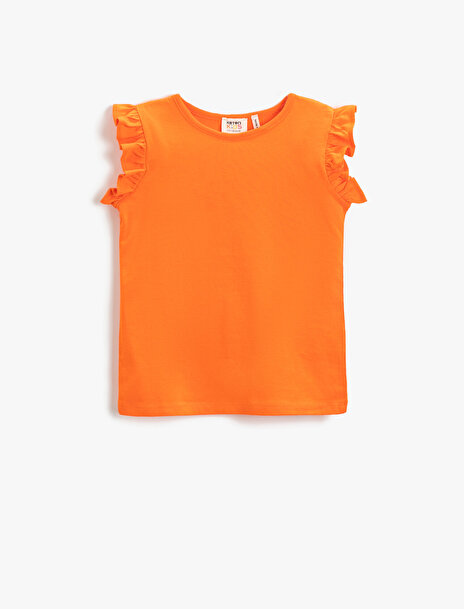 Koton Kız Çocuk Fırfırlı Basic Tişört Pamuklu Bisiklet Yaka