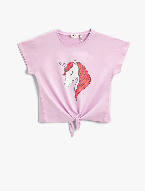 Koton Kız Çocuk Unicorn Baskılı Kısa Kollu Tişört Pamuklu