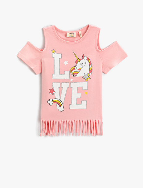 Koton Kız Çocuk Unicorn Baskılı Tişört Pamuklu Cut Out Detaylı Koton Kız Çocuk Unicorn Baskılı Tişört Pamuklu Cut Out Detaylı