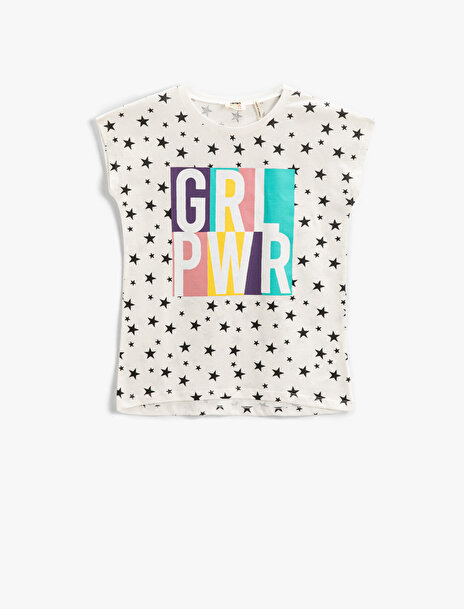 Koton Kız Çocuk Yıldız Baskılı Kısa Kollu Tişört Pamuklu Sloganlı Koton Kız Çocuk Yıldız Baskılı Kısa Kollu Tişört Pamuklu Sloganlı