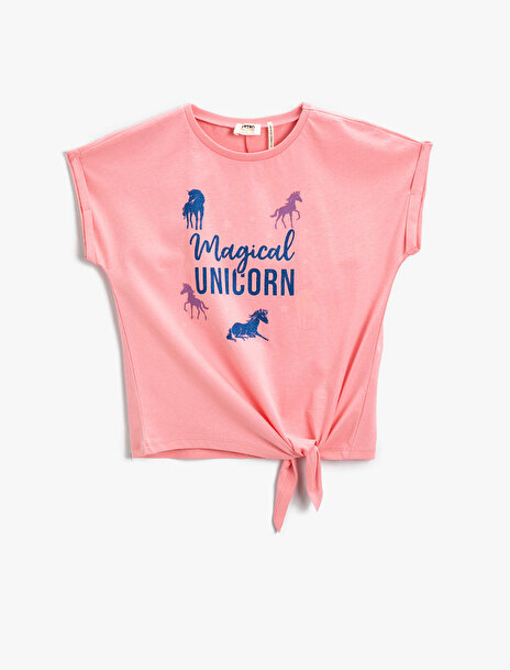 Koton Kız Çocuk Unicorn Baskılı Kısa Kollu Tişört Pamuklu