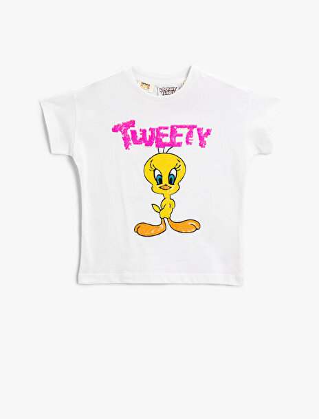 Koton Kız Çocuk Tweety Lisanslı Pullu Payetli Tişört Pamuklu Koton Kız Çocuk Tweety Lisanslı Pullu Payetli Tişört Pamuklu
