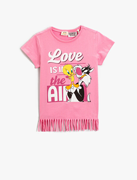 Koton Kız Çocuk Sylvester ve Tweety Baskılı Püsküllü Bisiklet Yaka Lisanslı Tişört