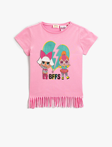 Koton Kız Çocuk LOL Surprise OMG Lisanslı Bisiklet Yaka Püsküllü Pamuklu Tişört