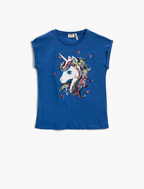 Koton Kız Çocuk Unicorn Baskılı Kısa Kollu Tişört Pamuklu