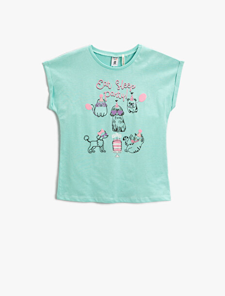 Koton Kız Çocuk Hayvan Baskılı Kısa Kollu Tişört Pamuklu