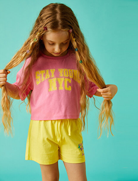 Koton Kız Çocuk Slogan Baskılı Crop Tişört Pamuklu Koton Kız Çocuk Slogan Baskılı Crop Tişört Pamuklu