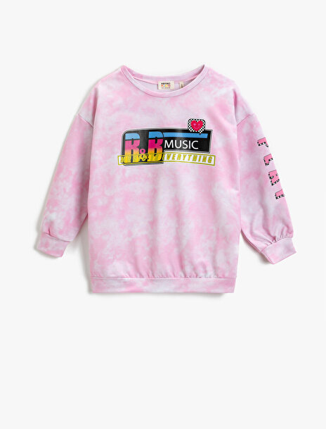 Koton Kız Çocuk Baskılı Uzun Kollu Batik Sweatshirt Bisiklet Yaka