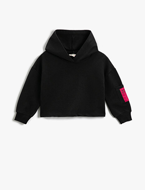 Koton Kız Çocuk Kol Detaylı Kapüşonlu Sweatshirt Pamuklu