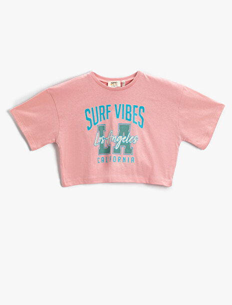 Koton Kız Çocuk Şehir Baskılı Crop Tişört Pamuklu Kısa Kollu