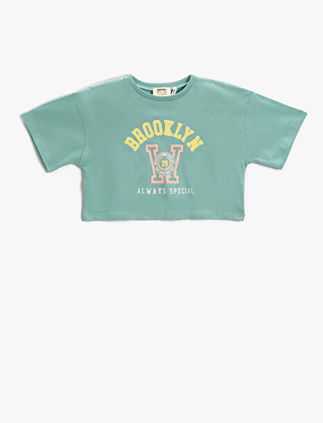 Koton Kız Çocuk Şehir Baskılı Crop Tişört Pamuklu Kısa Kollu