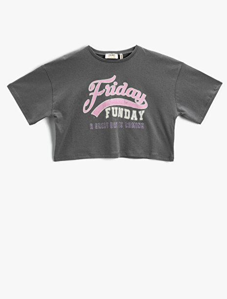 Koton Kız Çocuk Şehir Baskılı Crop Tişört Pamuklu Kısa Kollu