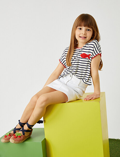 Koton Kız Çocuk Crop Tişört Çizgili İşleme Detaylı