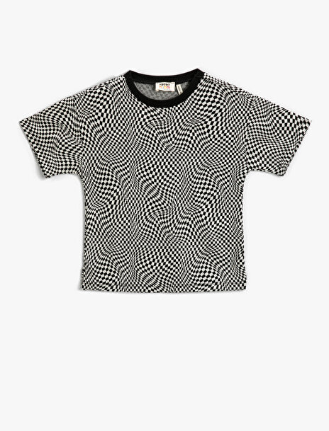 Koton Kız Çocuk Dama Desenli Kısa Kollu Tişört