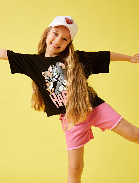 Koton Kız Çocuk Tom ve Jerry Lisanslı Baskılı Tişört Pamuklu