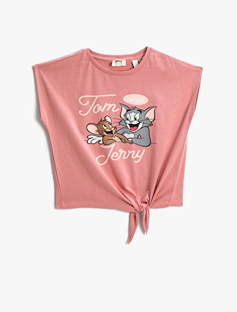 Koton Kız Çocuk Tom ve Jerry Baskılı Tişört Lisanslı Beli Bağlamalı Pamuklu