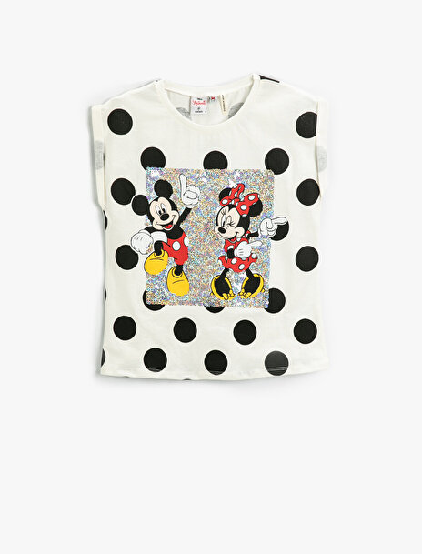 Koton Kız Çocuk Puantiyeli Pullu Payetli Mini ve Mickey Mouse Baskılı Lisanslı Tişört Pamuklu Koton Kız Çocuk Puantiyeli Pullu Payetli Mini ve Mickey Mouse Baskılı Lisanslı Tişört Pamuklu