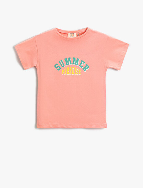 Koton Kız Çocuk Yaz Temalı Baskılı Kısa Kollu Tişört Pamuklu