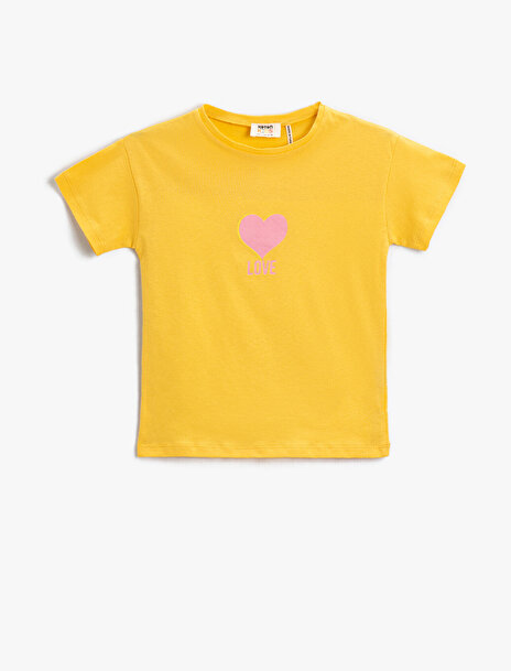 Koton Kız Çocuk Kalp Baskılı Kısa Kollu Tişört Pamuklu