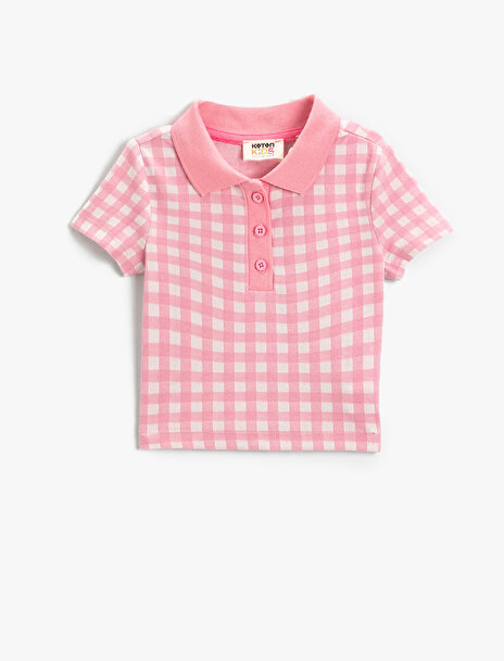 Koton Kız Çocuk Polo Yaka Crop Ekose Kısa Kollu Düğmeli Tişört Koton Kız Çocuk Polo Yaka Crop Ekose Kısa Kollu Düğmeli Tişört