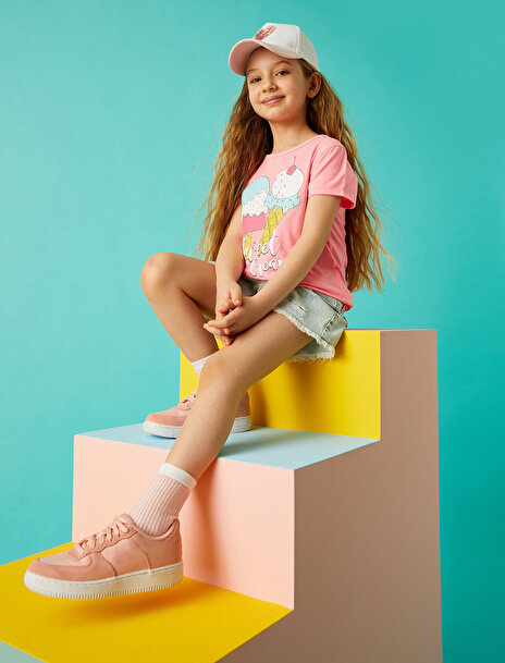 Koton Kız Çocuk Dondurma Baskılı Kısa Kollu Tişört