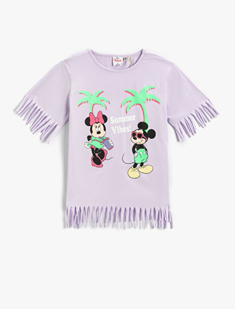 Koton Kız Çocuk Minnie Mouse Lisanslı Baskılı Kısa Kollu Bisiklet Yaka Püsküllü Tişört Pamuklu