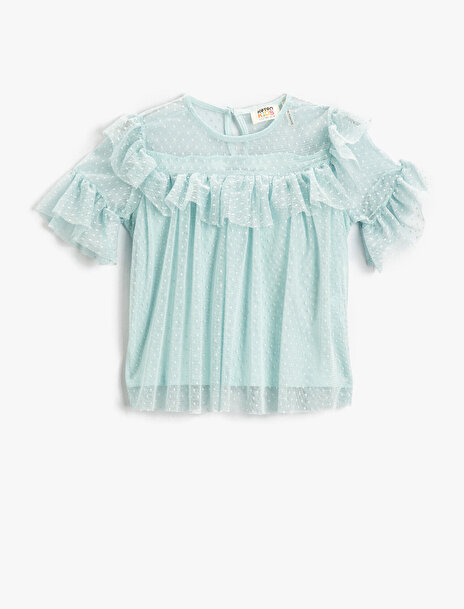 Koton Kız Çocuk Kabarık Fırfırlı Kollu Tül Bisiklet Yaka Tişört