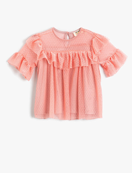 Koton Kız Çocuk Kabarık Fırfırlı Kollu Tül Bisiklet Yaka Tişört