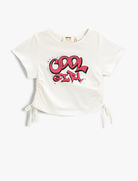 Koton Kız Çocuk Baskılı Crop Tişört Yanları Büzgülü Kısa Kollu Pamuklu Koton Kız Çocuk Baskılı Crop Tişört Yanları Büzgülü Kısa Kollu Pamuklu